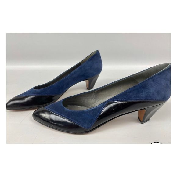 Bally | Shoes | Bally Sz N Italian Blue Suede Black Leather Heels ...